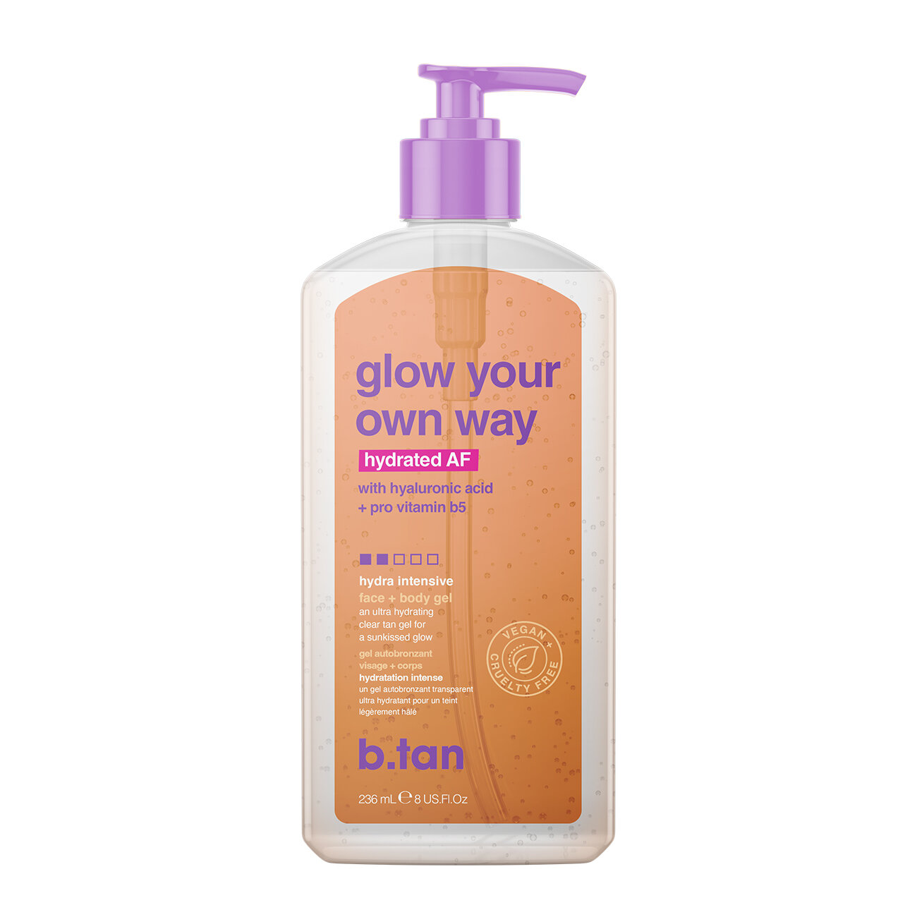 B.TAN, Увлажняющий гель-автозагар для лица и тела glow your own way hydrated AF, 236 мл