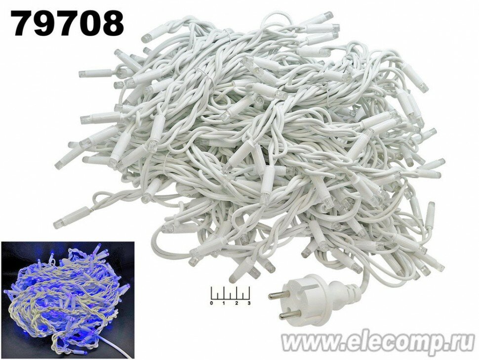 Гирлянда светодиодная занавес синяя 3*2м 240LED 24 нити (белая нить) для улиц удлиняется IP67