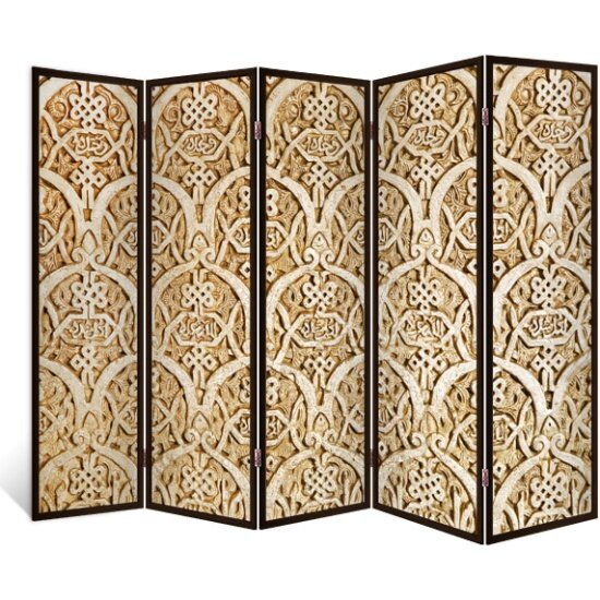 Ширма перегородка Декор Депо для комнаты деревянная "Шоколадное золото" двухсторонняя с картинкой (абстр) 5 створок венге 176х230 см 18 кг