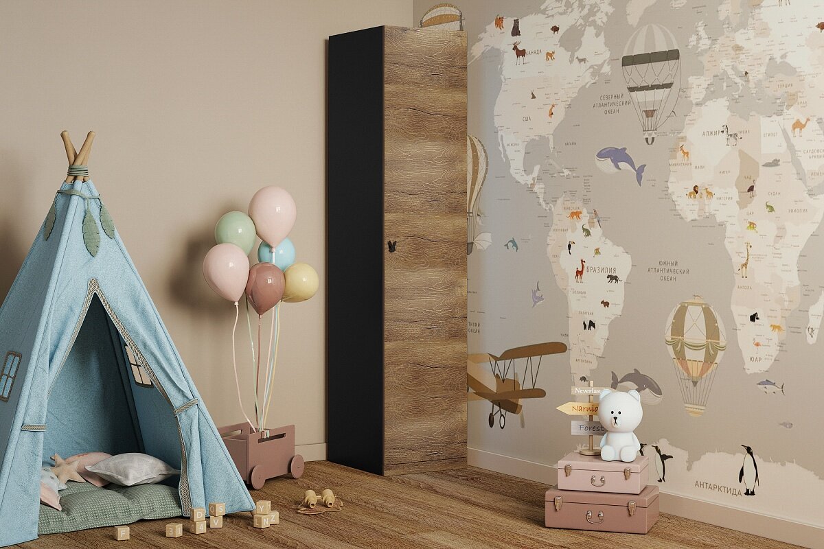 Шкаф распашной МебельЛэнд24 Банни - 1 МДФ Дуб Мореный 45x52x210 коричневый для одежды однодверный