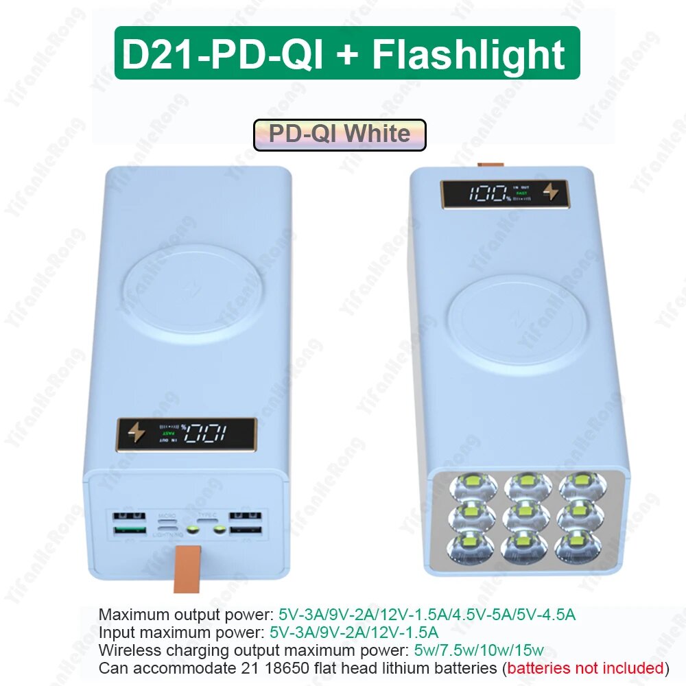 Ящик для хранения батарей YiFanHeRong D21 с фонариком PD-QI White 1PC