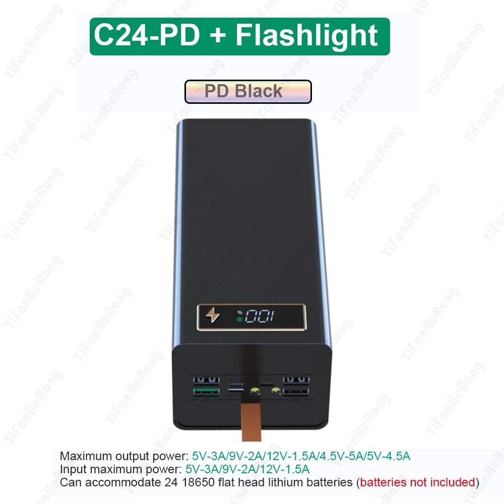 Аккумуляторный ящик YiFanHeRong C24-PD + фонарик, черный