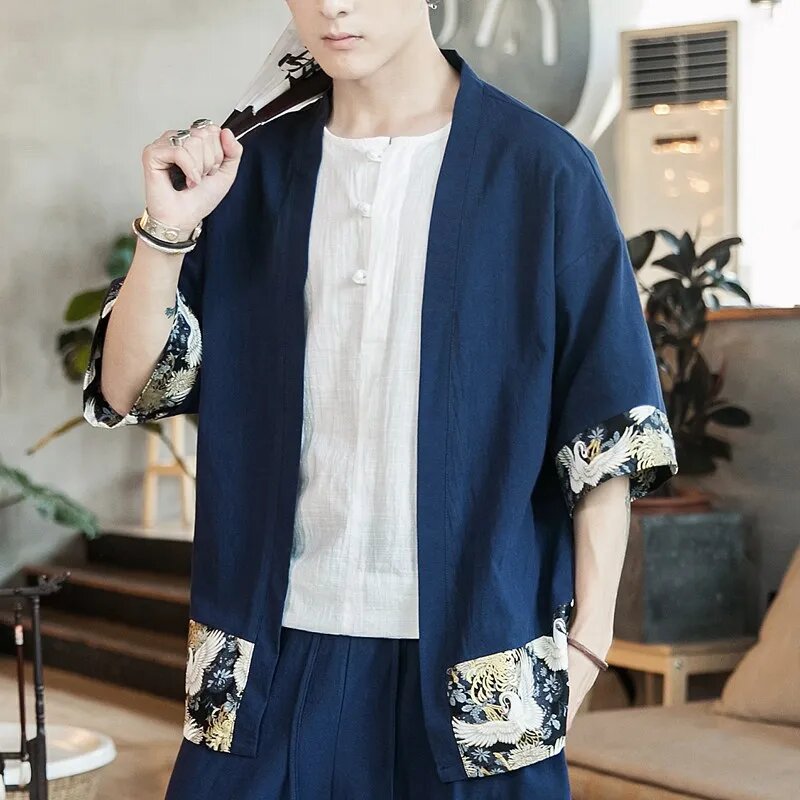 Мужское кимоно из хлопка Tangslady Темно-синий, XL, 12