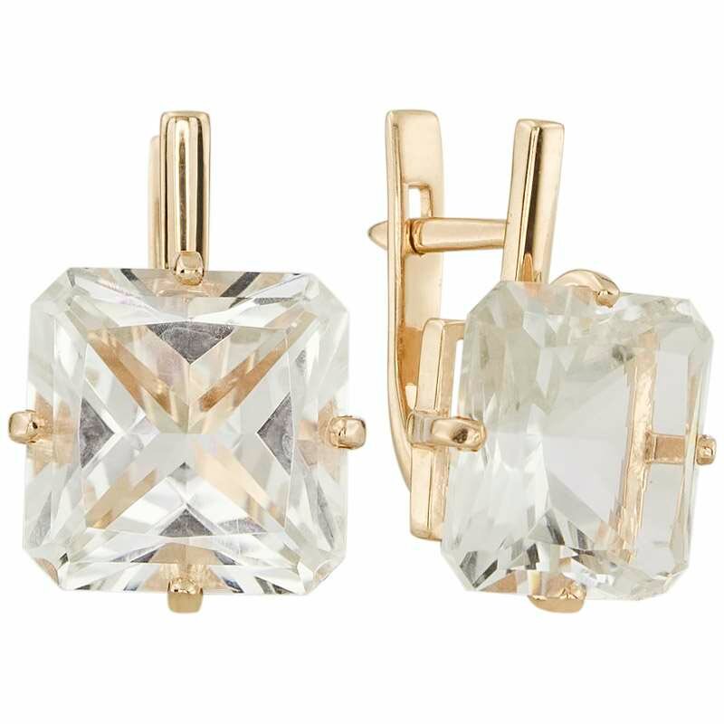Серьги, красное золото, 585 проба, горный хрусталь