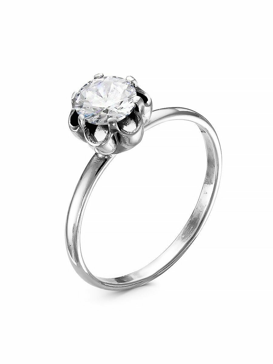 Кольцо тонкое, серебро, 925 проба, оксидирование, фианит