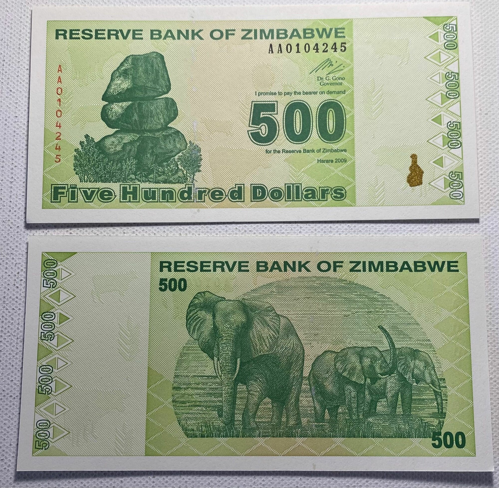 Зимбабве 500 долларов 2009 года UNC