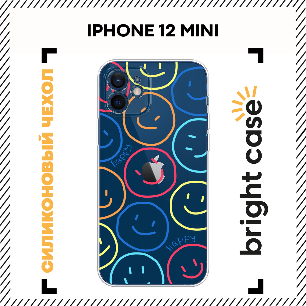 Чехол на Apple iPhone 12 Mini / Айфон 12 mini с принтом Смайлы, прозрачный