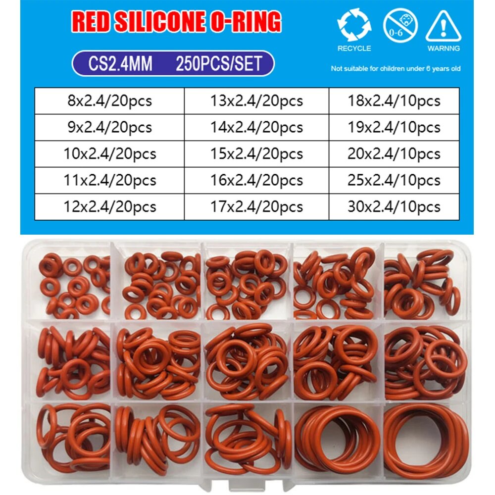 Красные силиконовые O-Ring 2.4мм, 250шт/набор
