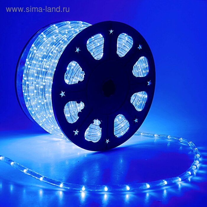 LED шнур 11 мм, круглый, 100 м, фиксинг, 2W-LED/м-24-220V в компл. набор д/подкл, синий 767709
