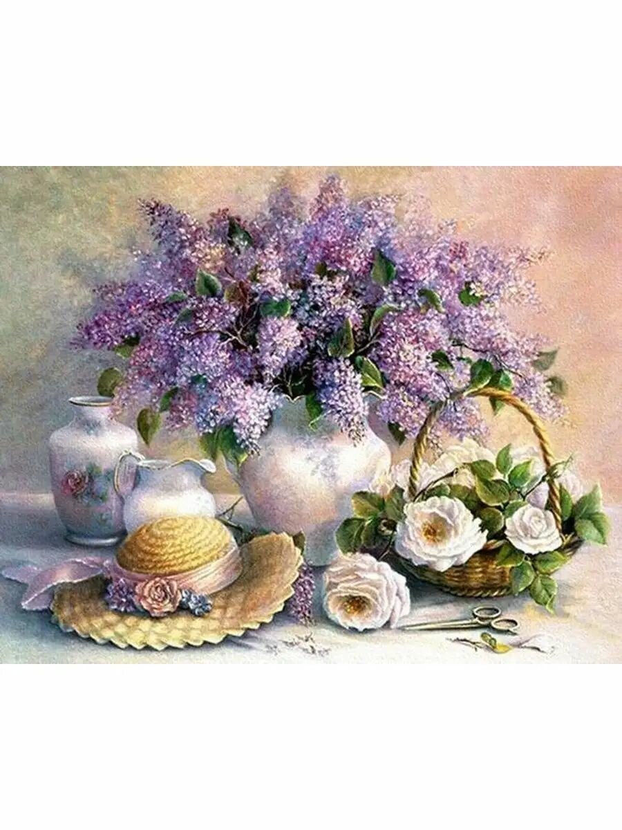 Алмазная мозаика на подрамнике 40х50 Цветы и ваза Натюрморт. Творчество для взрослых и детей.