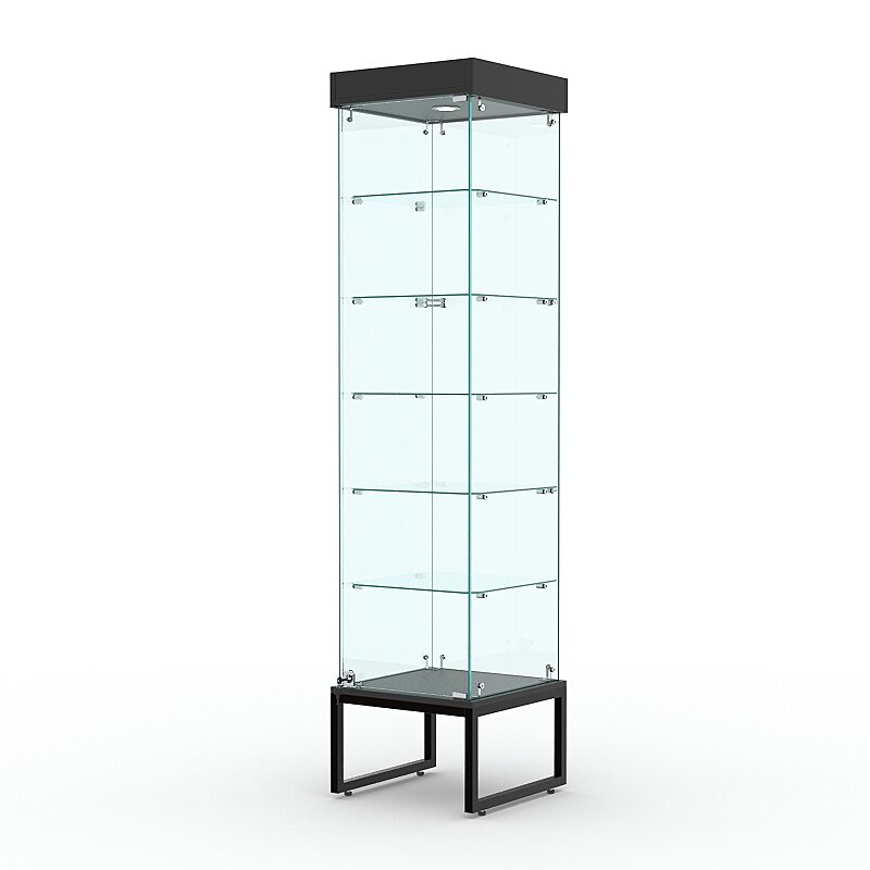 Витрина стеклянная "лофт стиль подиум" №510-Ф (с дверкой, задняя стенка - стекло), Черный