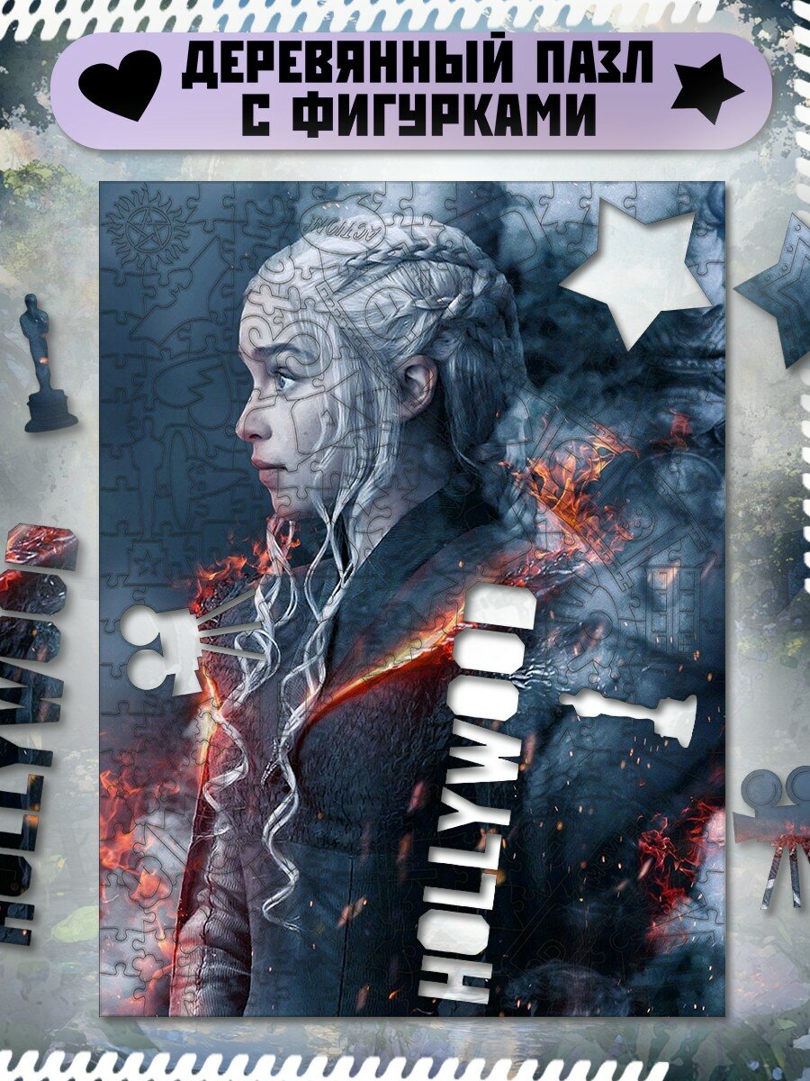 Пазл деревянный 36х27 см кино игра престолов (карта вестероса, дом дракона, дейенерис таргариен, джон сноу) - 3907