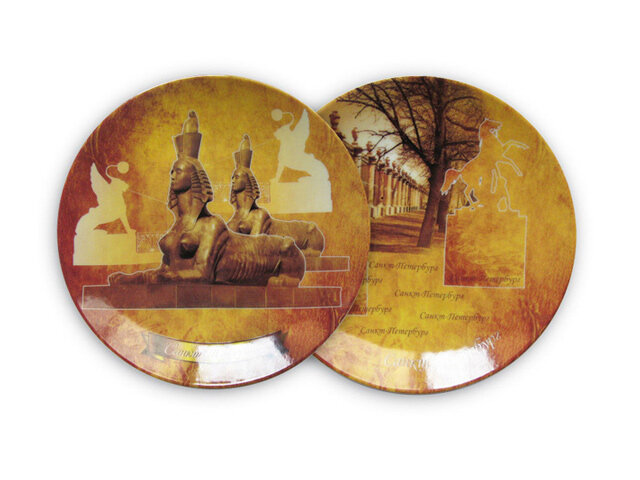 Настенная тарелка Санкт-Петербург золотая керамическая 16 см декоративная для интерьера