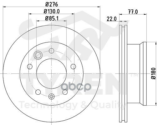 Диск тормозной, передний Mercedes Sprinter I 95>, Sprinter Classic 13> Volkswagen LT II 96> TYREN арт. TYR1015431