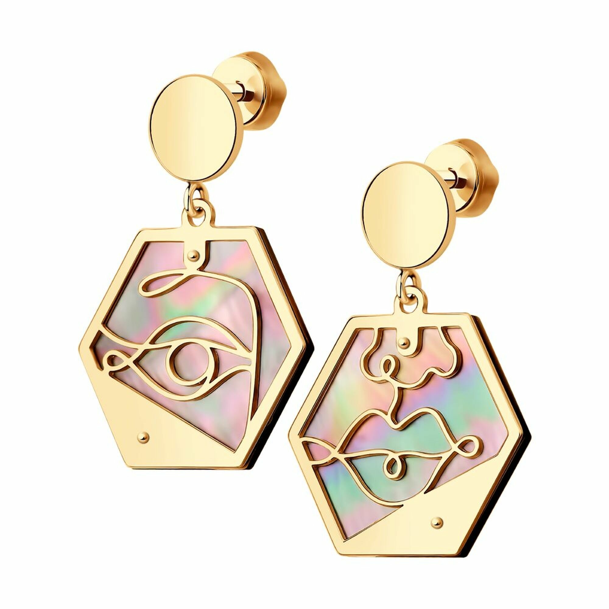 Серьги с подвесками, серебро, 925 проба, золочение, перламутр