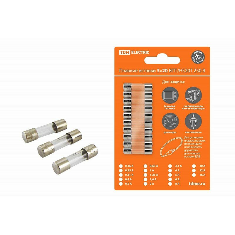 Плавкая вставка ВПБ6-3 0,315А 250В TDM упак (10 шт.), цена за 1 упак