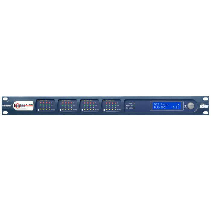 Аудиоматрица (шасси) [BSSBLU805M-EK] BSS [BLU-805] установка до 4 карт вх./вых.(Phoenix, +48V). AVB и BLU link (2xRJ45) / EN 54-16. RS232. Цифр. вх./вых.(AES/EBU и S/PDIF), 256 CH. GPIO: 12x6. ПО HiQnet™ (Ethernet Cntrl). 1U.