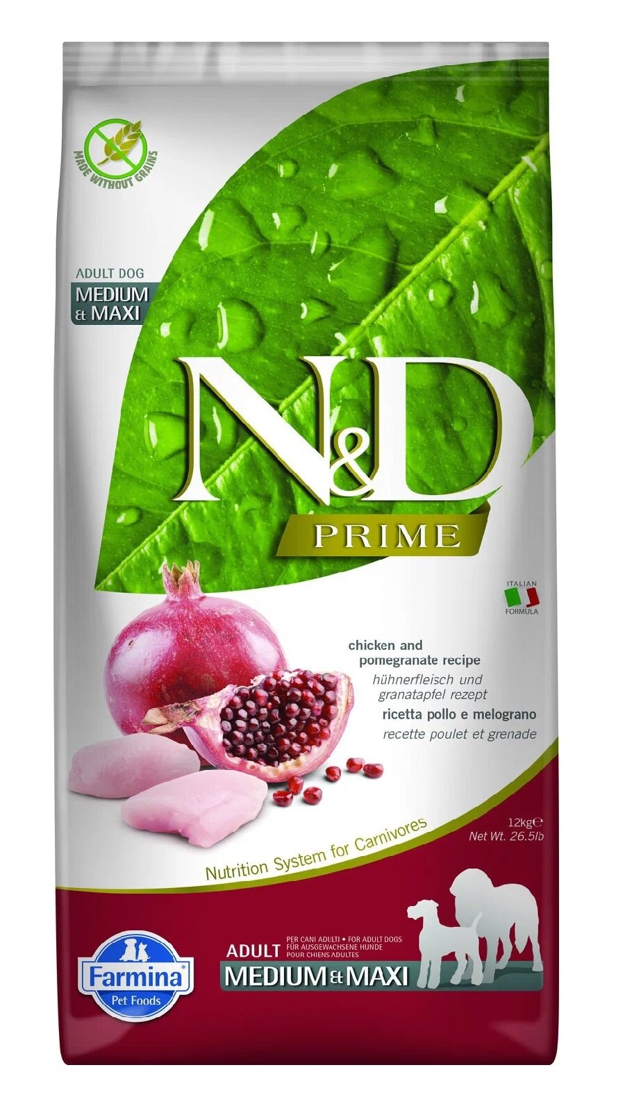 Farmina Корм сухой N&D Prime Dog CHICKEN&POMEGRANTE MEDIUM & MAXI курица для собак средних и крупных пород 12кг