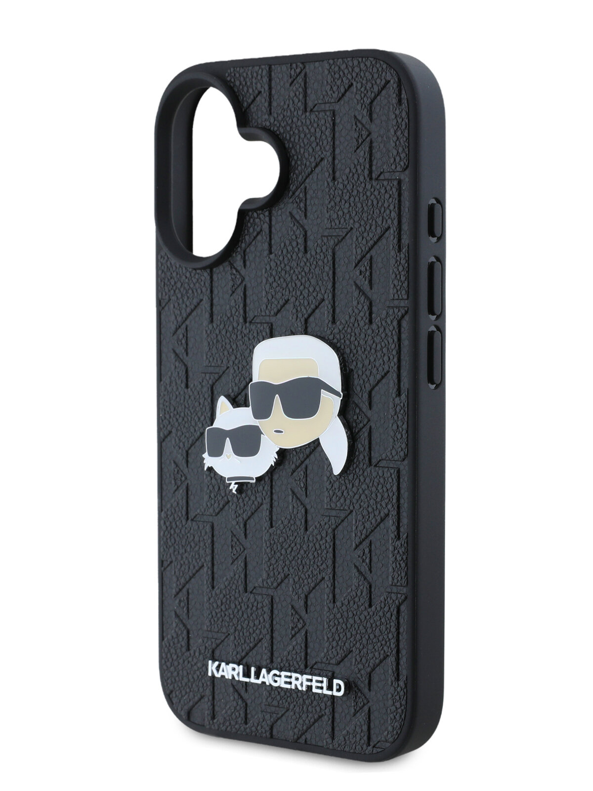 Lagerfeld для iPhone 16 чехол PU Grained Monogram NFT Karl&Choupette metal Heads Hard Black