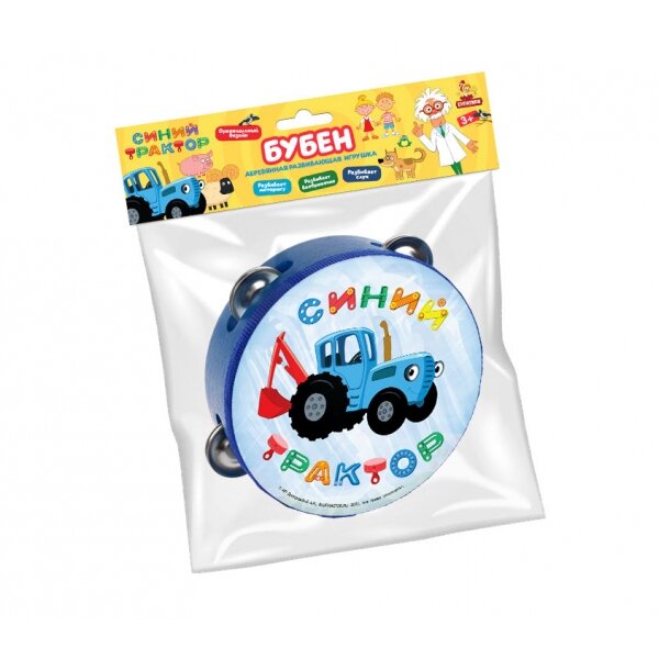 Игрушка деревянная бубен Синий Трактор, 1 шт. Буратино игрушки из дерева STR43 (90)