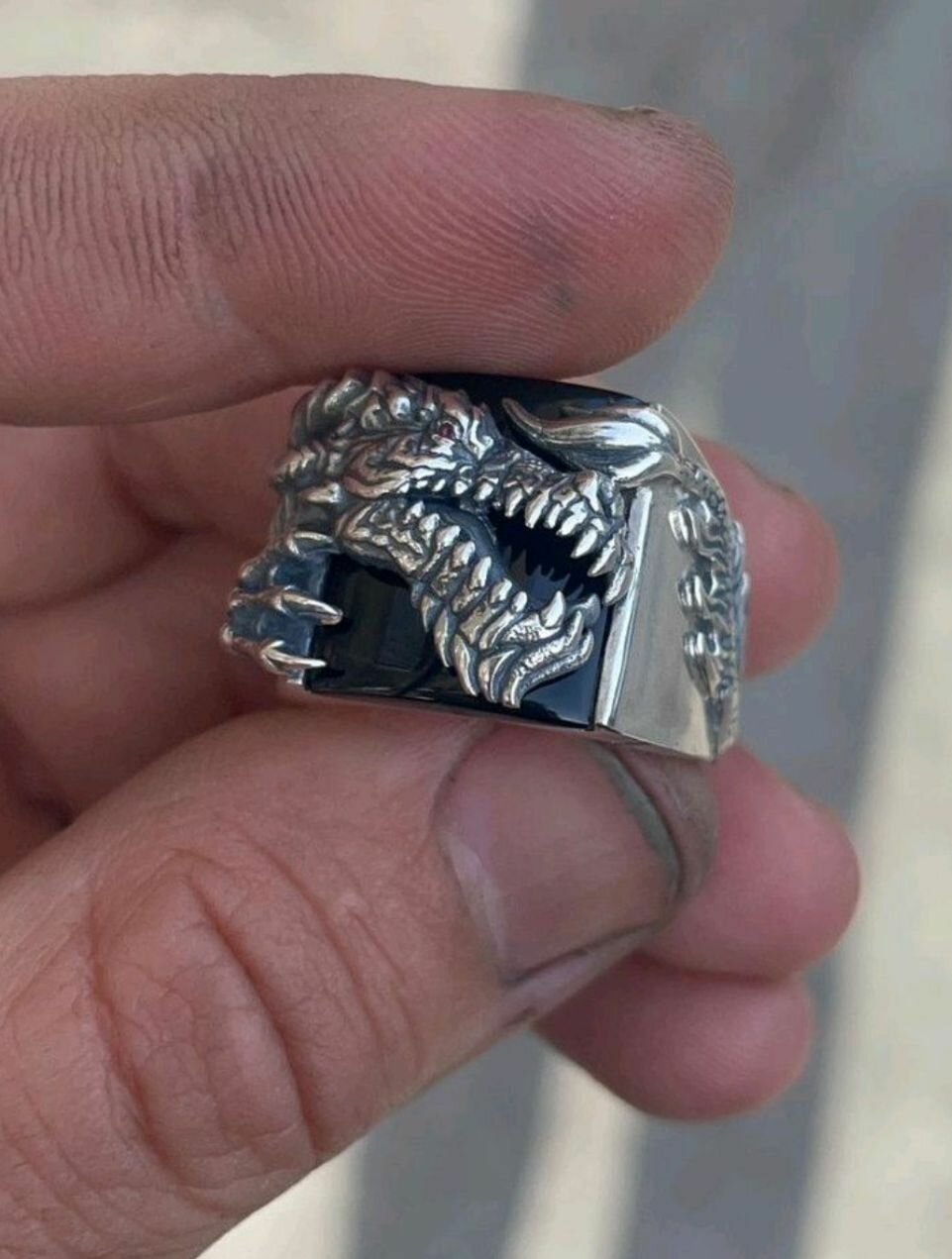 Печатка, серебро, 925 проба, обсидиан, фианит