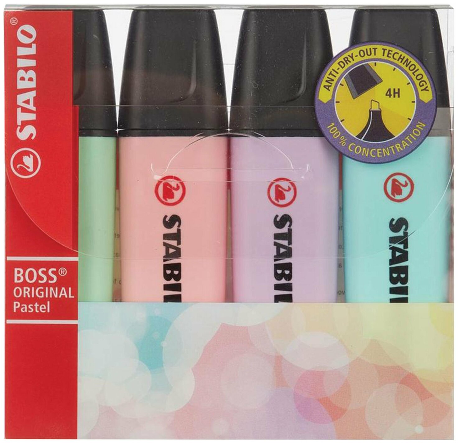 Маркер-текстовыделитель BOSS ORIGINAL Pastel, 4 пастельных цвета в наборе