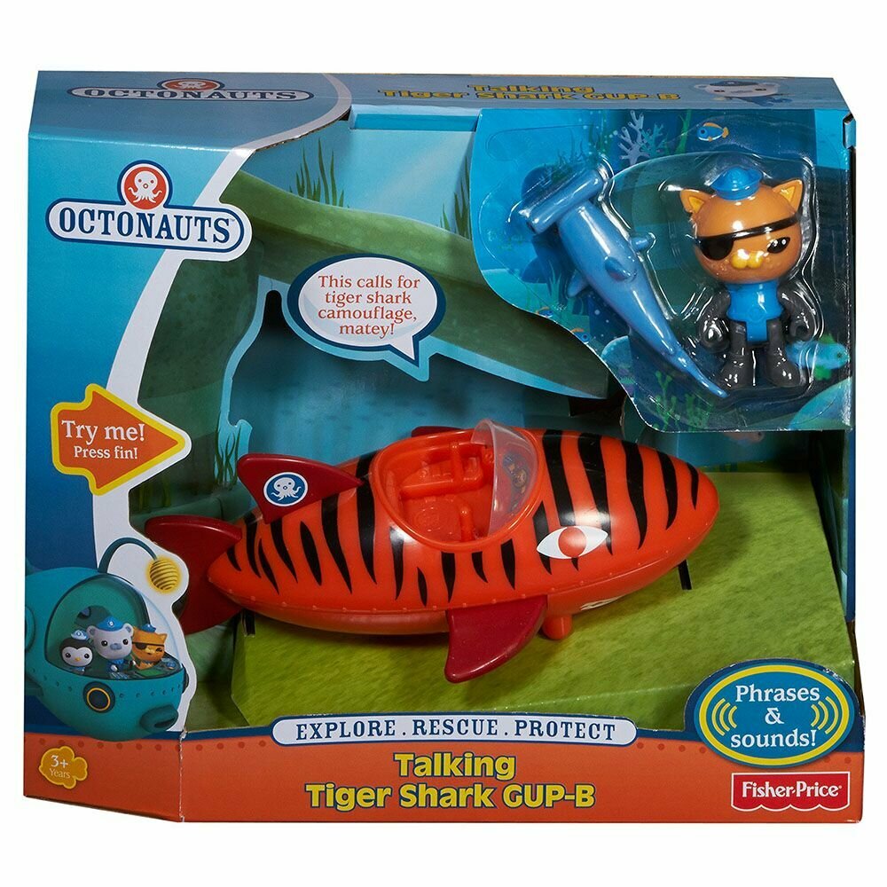 Fisher Price Octonauts Talking Tiger Shark Gup-B Октонавты Говорящая тигровая акула Набор игрушек, С подвижными персонажами и существом, Подходит для детей старше 3 лет