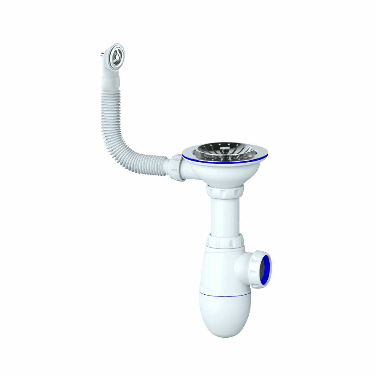 Сифон бутылочный Unicorn B411P, 3 1/2" x 40 мм, с выпуском, с переливом, с нержавеющей чашкой, d 115