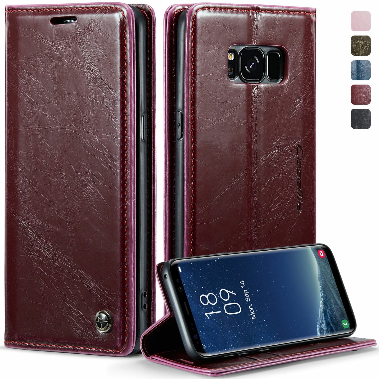 CaseMe Кожаный книжка чехол для Samsung Galaxy S8 / самсунг с8 с визитницей из экокожи