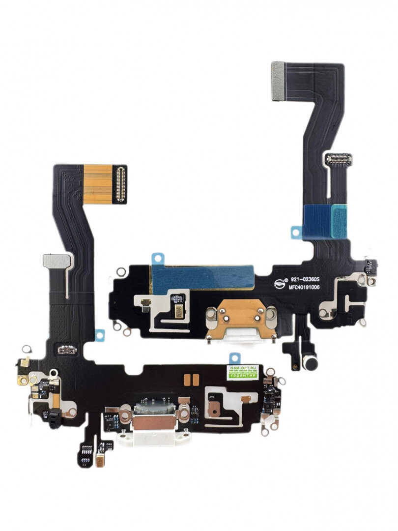 Шлейф для iPhone 12/ 12 Pro в сборе с разъемом зарядки и микрофонами, белый