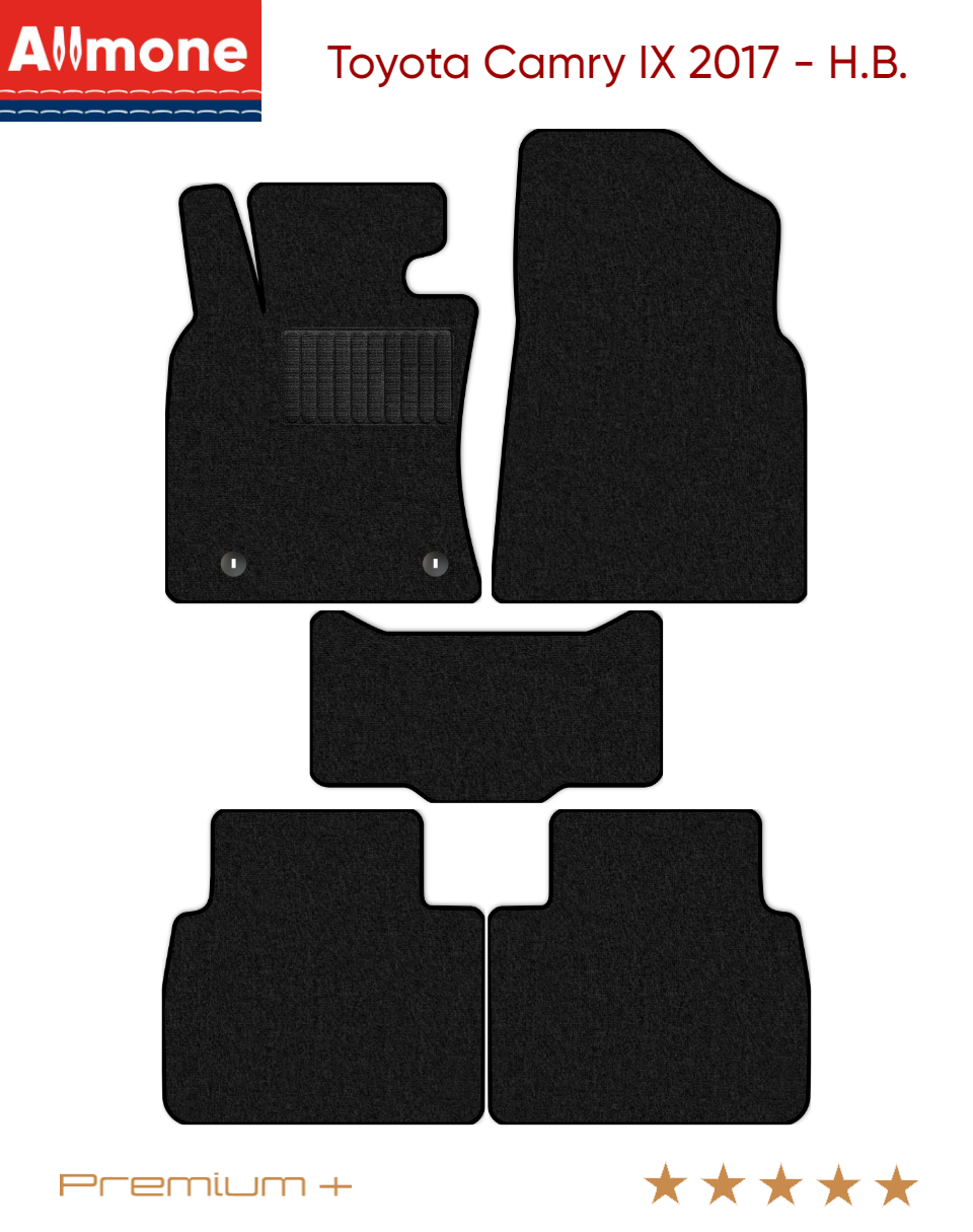 Автомобильные коврики в салон Allmone для Toyota Camry 9 (XV70) 2017 - Н. В, "Премиум+", черные, 5шт / Тойота Камри 9