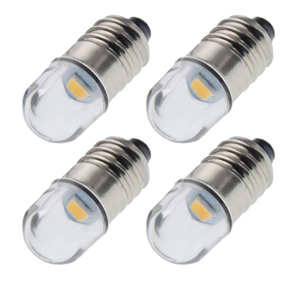 Светодиодные лампы E10, 3V DC, теплый белый, 4шт