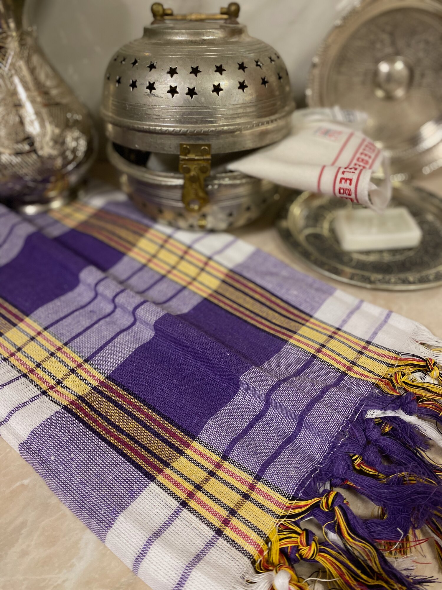 Пештемаль Классика в клетку фиолетовая 100% хлопок 80х180 см, 250 г/м2