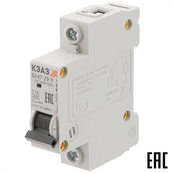 Автоматический выключатель на Din-рейку КЭАЗ ВА47-29-1C16 16А/1п/ 4,5кА 141493 (3 шт. в комплекте)