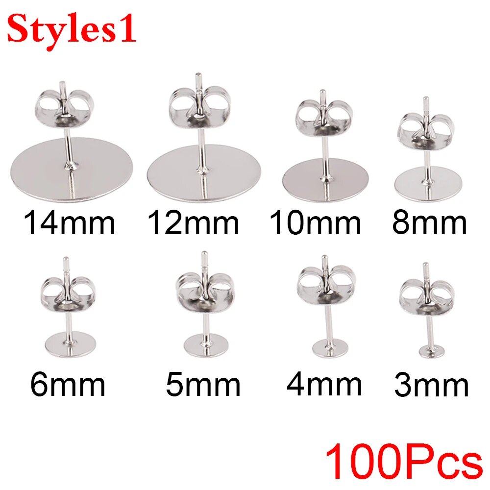 Пустые серьги-гвоздики из нержавеющей стали, 8mm, Style 1