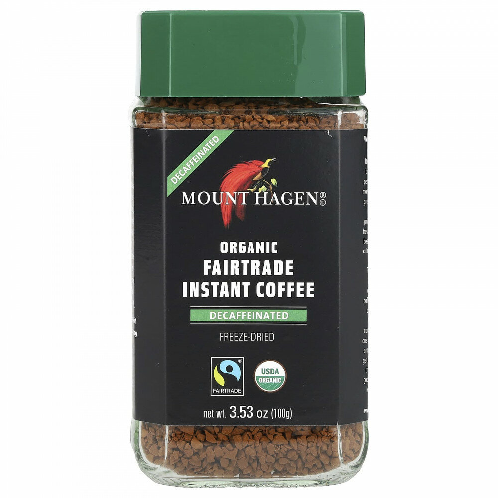 Mount Hagen, органический растворимый кофе, приобретенный с соблюдением принципов справедливой торговли, без кофеина, 100 г (3,53 унции)