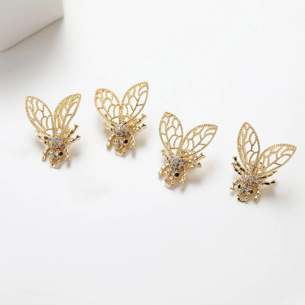 Позолоченные подвески в виде пчелы, латунь, 4 шт. Gold