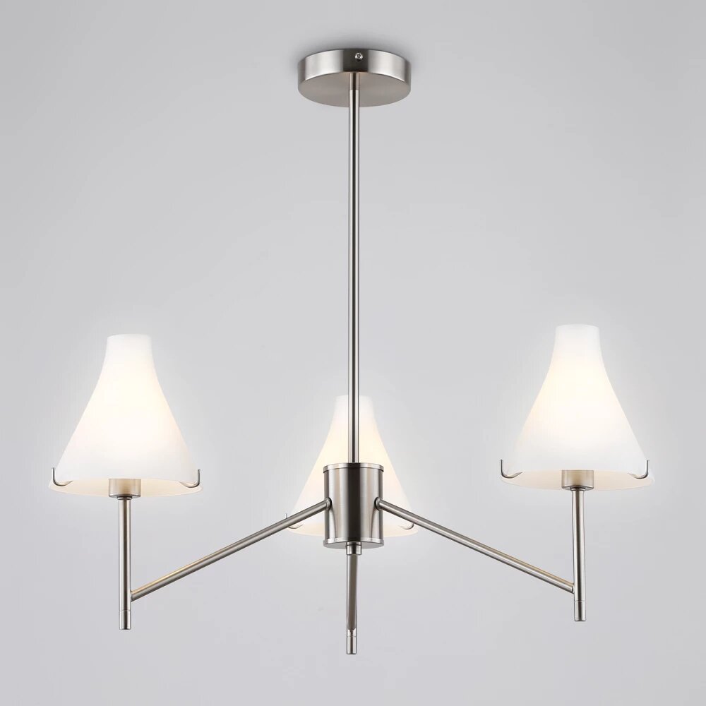 Люстра со стеклянными плафонами на штанге LH57121/3 SN/FR никель/белый матовый E14/3 max 40W D650*590