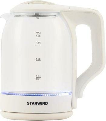 Чайник электрический Starwind SKG1056 1.8л. 2000Вт, белый/прозрачный