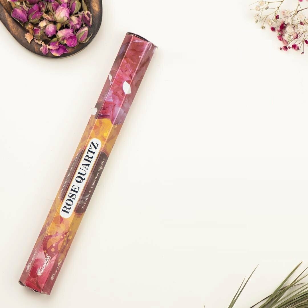 Premium Incense Sticks ROSE QUARTZ, Aromatika (Премиум ароматические палочки розовый кварц, Ароматика), шестигранник, 20 г.