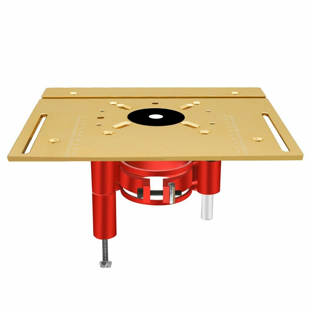 Комплект: плита, упор, толкатель и подъёмный стол для фрезера, золотистые