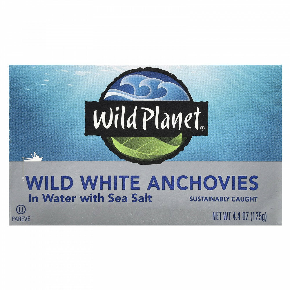Wild Planet, дикие белые анчоусы, в воде с морской солью, 125 г (4,4 унции)