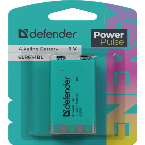 Батарейка 9V Крона щелочная Defender PowerPulse 6LR61-1BL в блистере 1шт