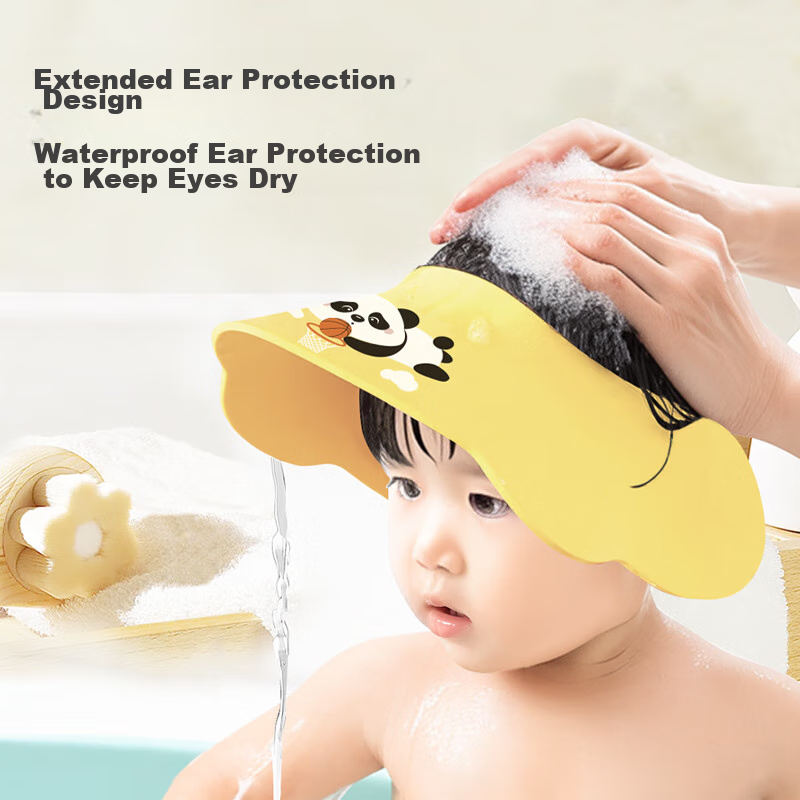 Dr. Ma Baby Shampoo Cap, Children's Bath Cap, Adjustable Ear Protection, Yellow Panda, H2182
