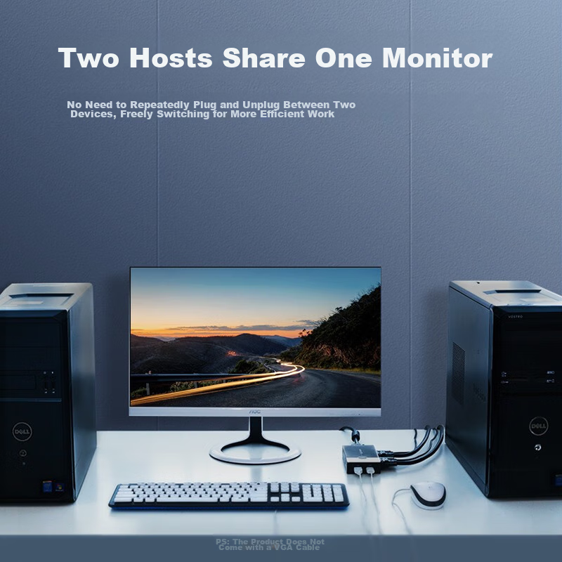 Lulian KVM Switch, VGA Video Switcher, Two-In Desktop Laptop Monitor, Mouse Keyboard USB Printer Sharing Device, 30357