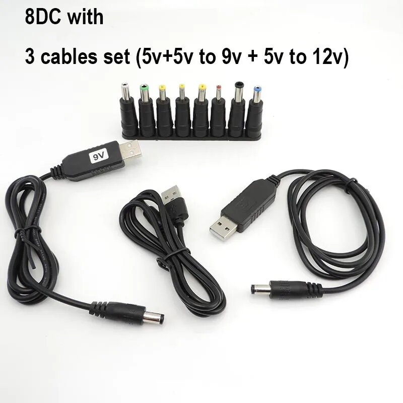 Кабель питания USB DC 5В-12.6В с 8 наконечниками 8DC with 3 cables