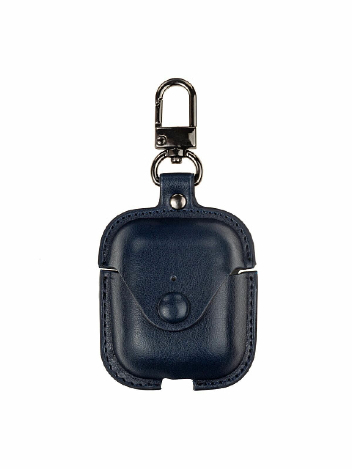 Чехол для наушников AirPods 2/1 ( на Аирподс 2/1 ) на кнопке с карабином, эко кожа, темно-синий