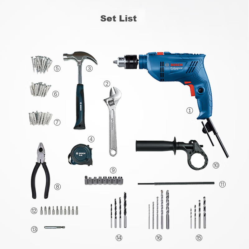 Bosch GSB 600 RE Second Generation Upgraded 600W Electric Drill Power Tool Box, Multi-Functional Impact Drill Set