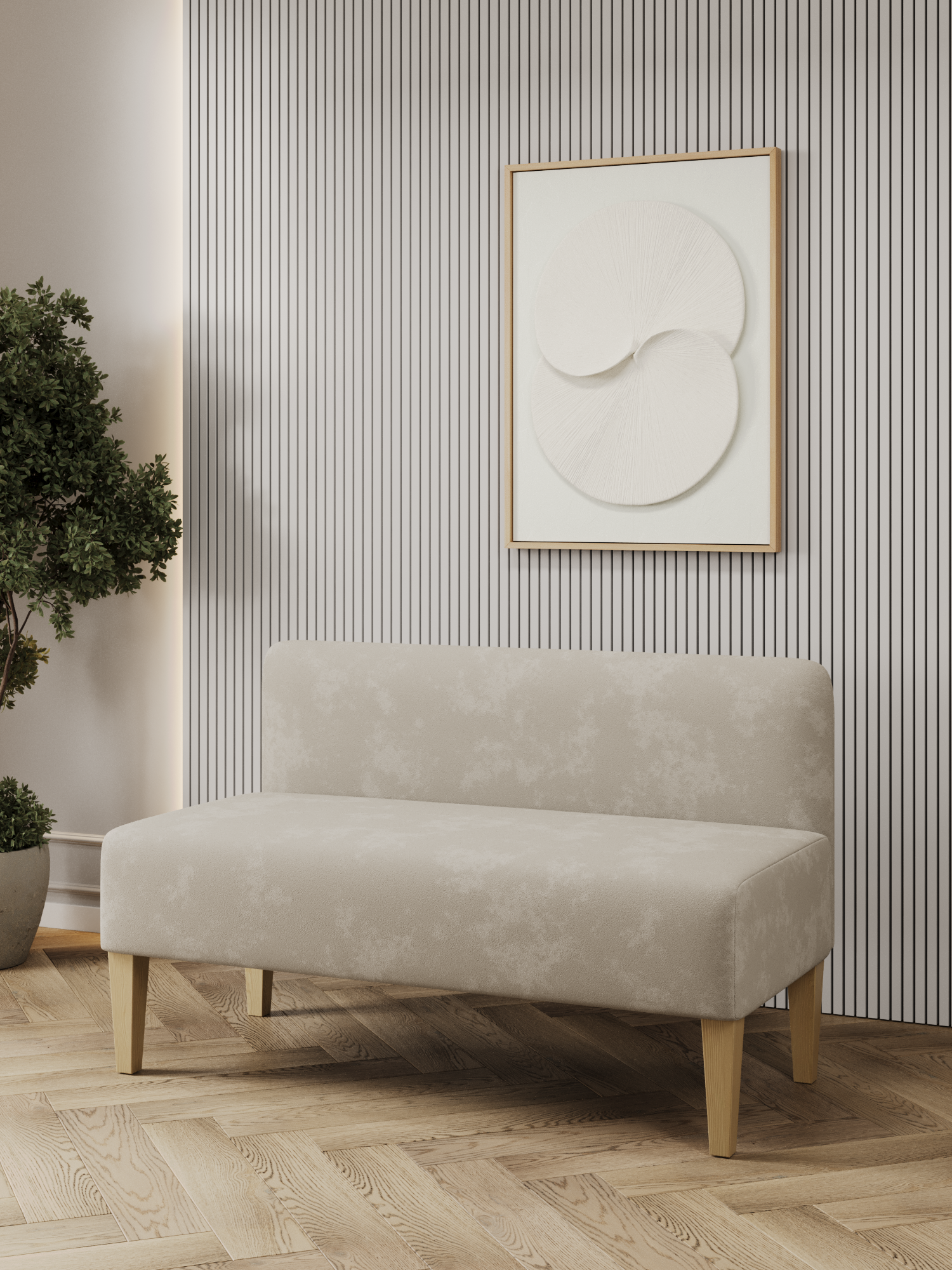 Диван мини прямой для кухни, Бежевый, Микровелюр, ШхГхВ 110х50х70 см