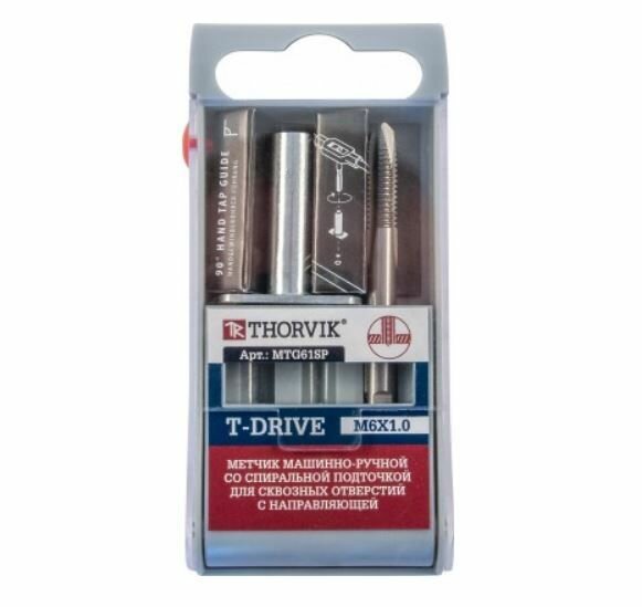 MTG407SP Метчик машинно-ручной T-DRIVE со спиральной подточкой для сквозных отверстий с направляющей в наборе М4х0.7, HSS-G Thorvik